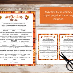 September Trivia, September Trivia Game, Fall Trivia Game, Fall ...