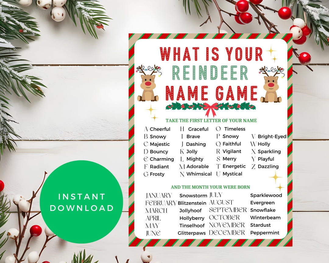 What's Your Reindeer Name Game, Christmas Party Game, Christmas ...