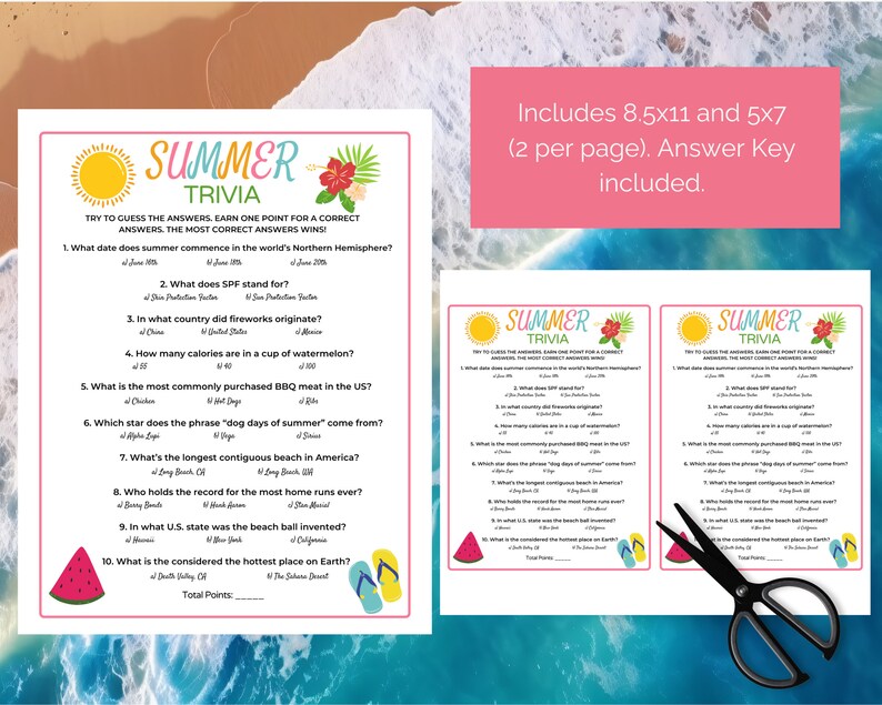 Summer Trivia Game, Summer Favors Decor, Family Reunion Party Game ...