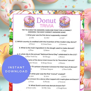 Donut Trivia, Printable Donut Trivia, Dessert Trivia, Printable Trivia ...