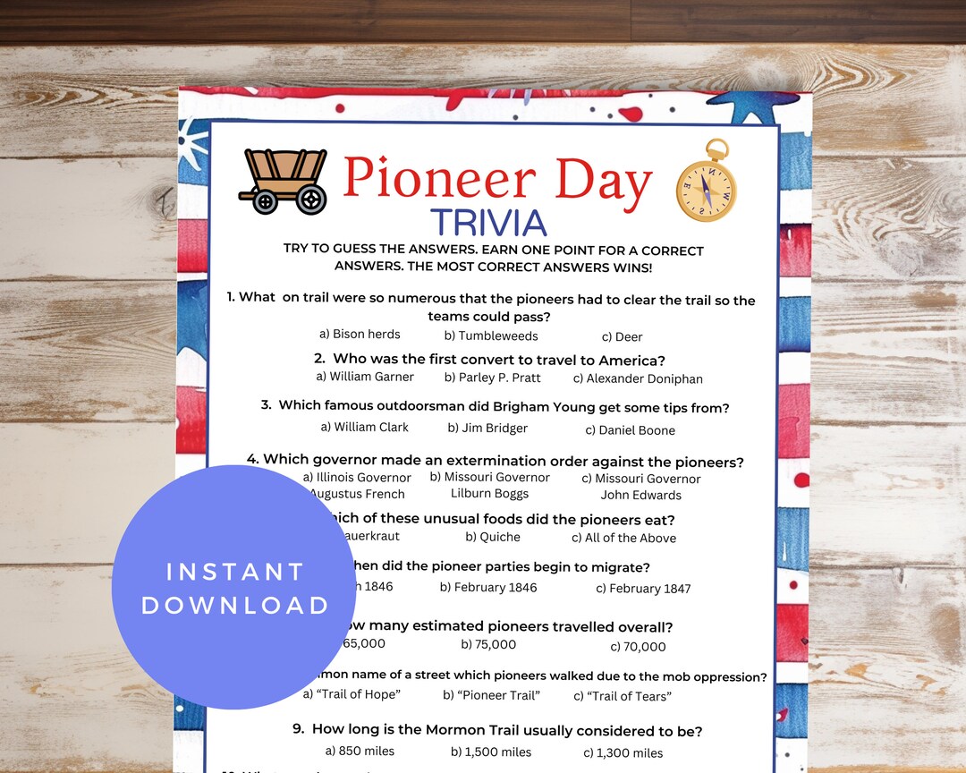 Pioneer Day Trivia, History Trivia, Printable Trivia, Icebreaker ...