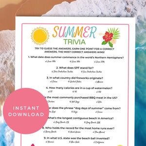 Summer Trivia Game, Summer Favors Decor, Family Reunion Party Game ...