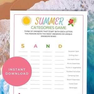 Summer Categories Game, Printable Summer Game for Kids & Adults ...