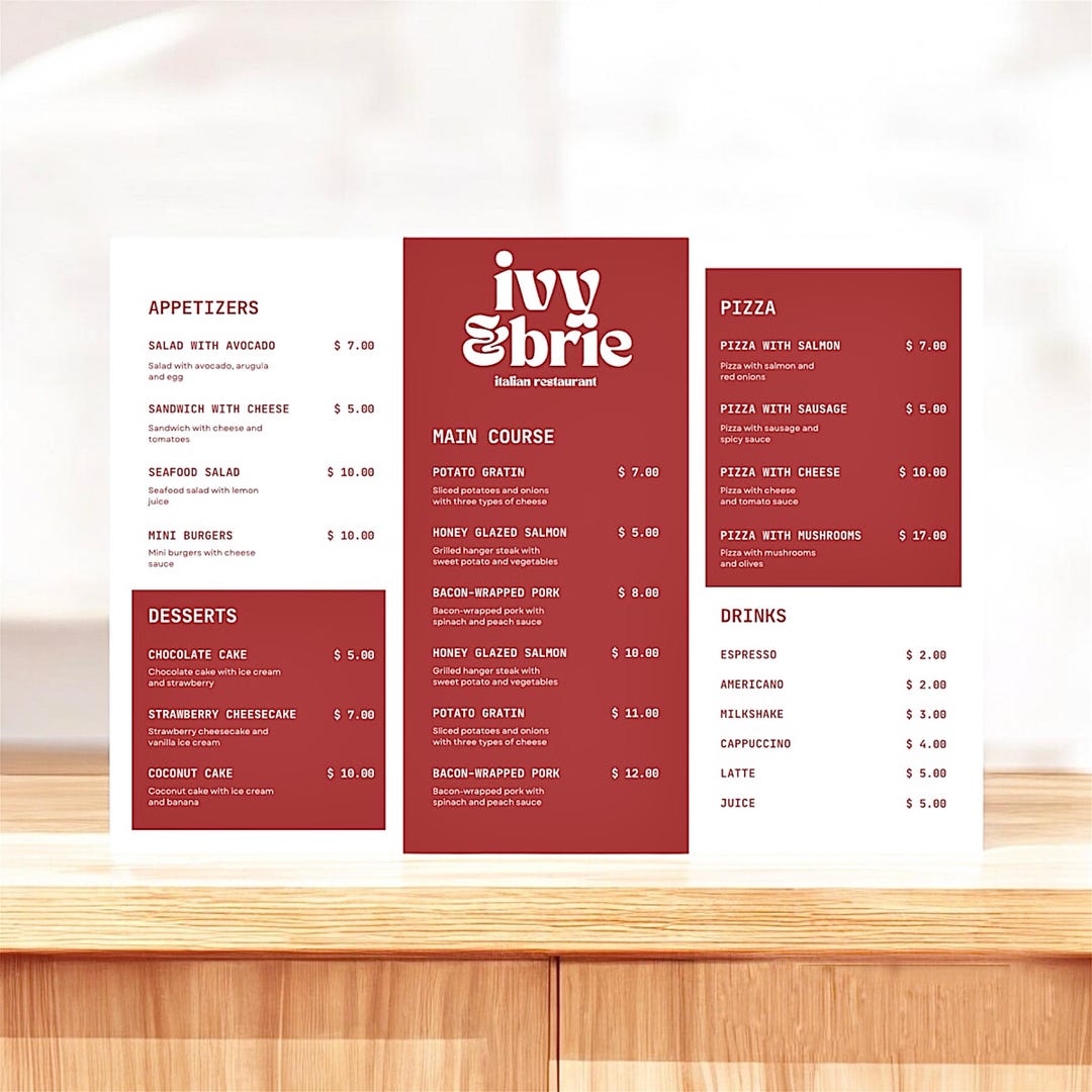 White and Maroon Restaurant Menu | Canva Menu Template | Customisable ...