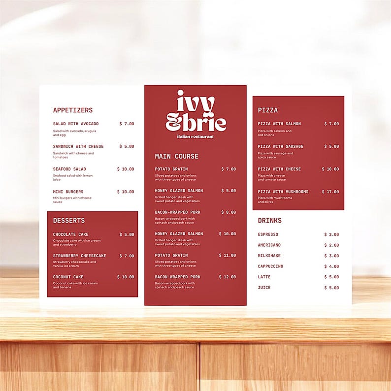 White and Maroon Restaurant Menu | Canva Menu Template | Customisable ...