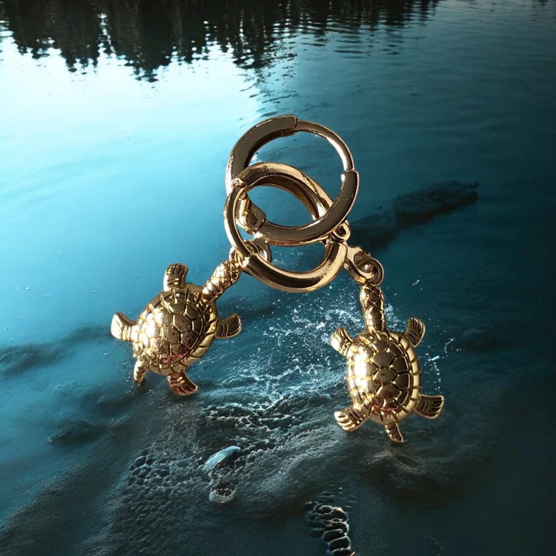 NEW 18K Gold Turtles With Mini Creoles Huggies Hoop Earrings, TENKIKS ...