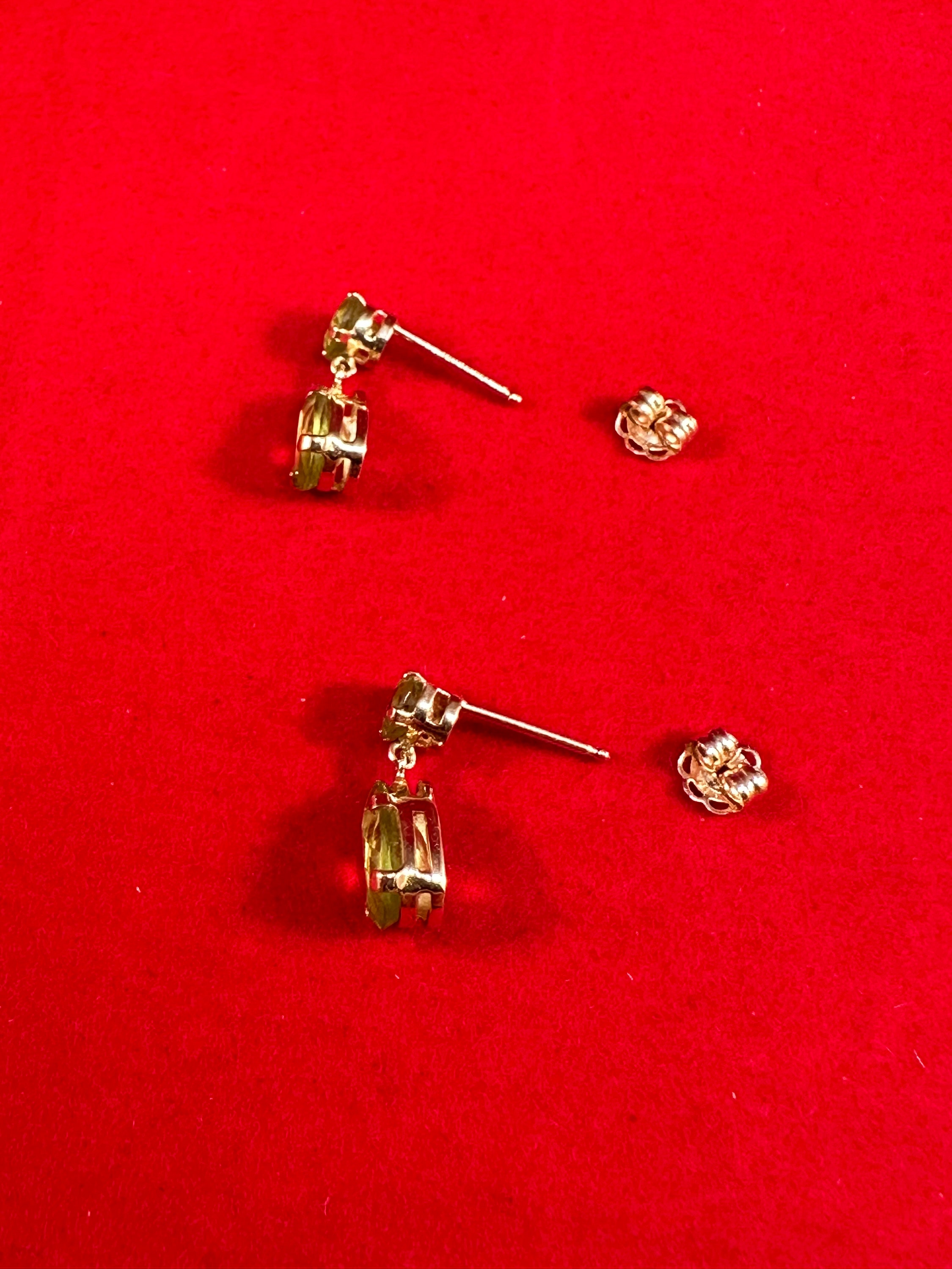 14k Yellow Gold Peridot Drop Earrings Etsy