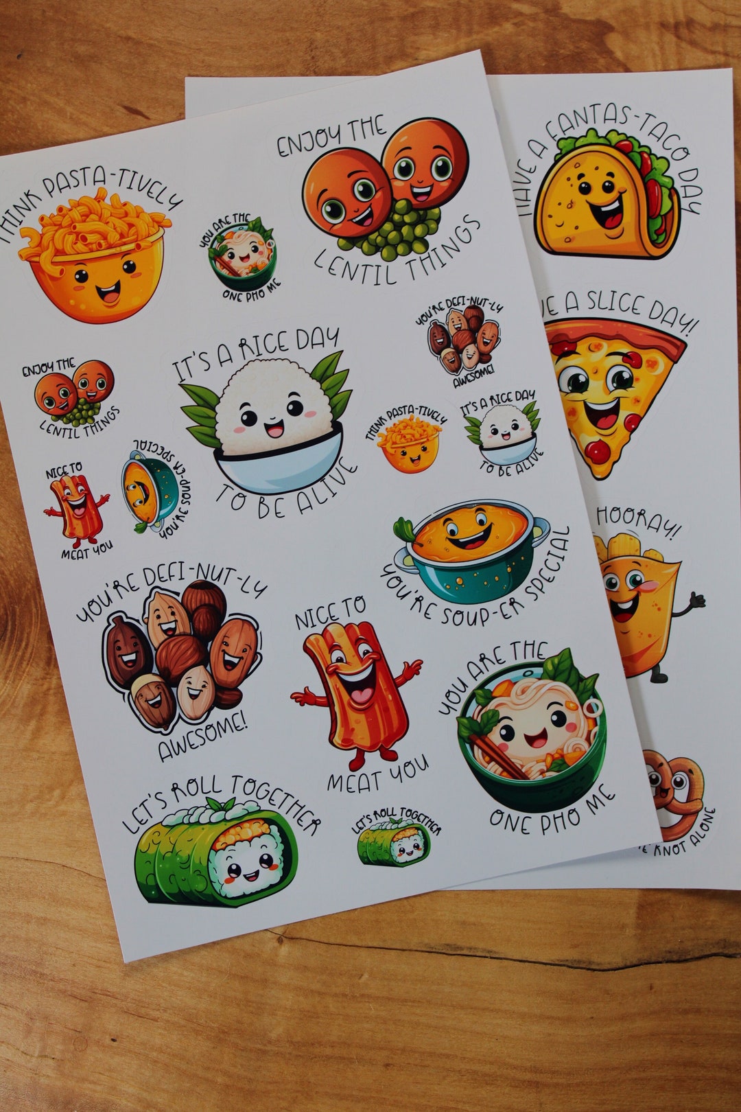 Cute Food Pun Sticker Set, Two Sets of Food Pun Stickers - Etsy