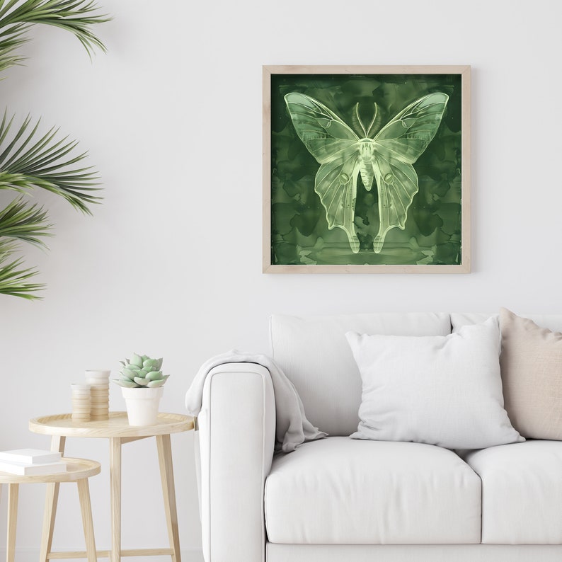 Emerald Enigma Moth Art Print: Monochromatic Insect Decor (digital ...