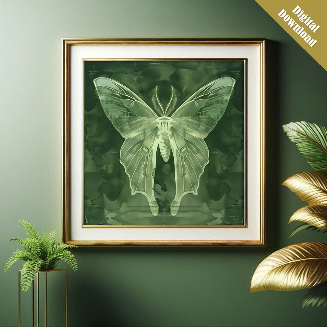 Emerald Enigma Moth Art Print: Monochromatic Insect Decor (digital ...