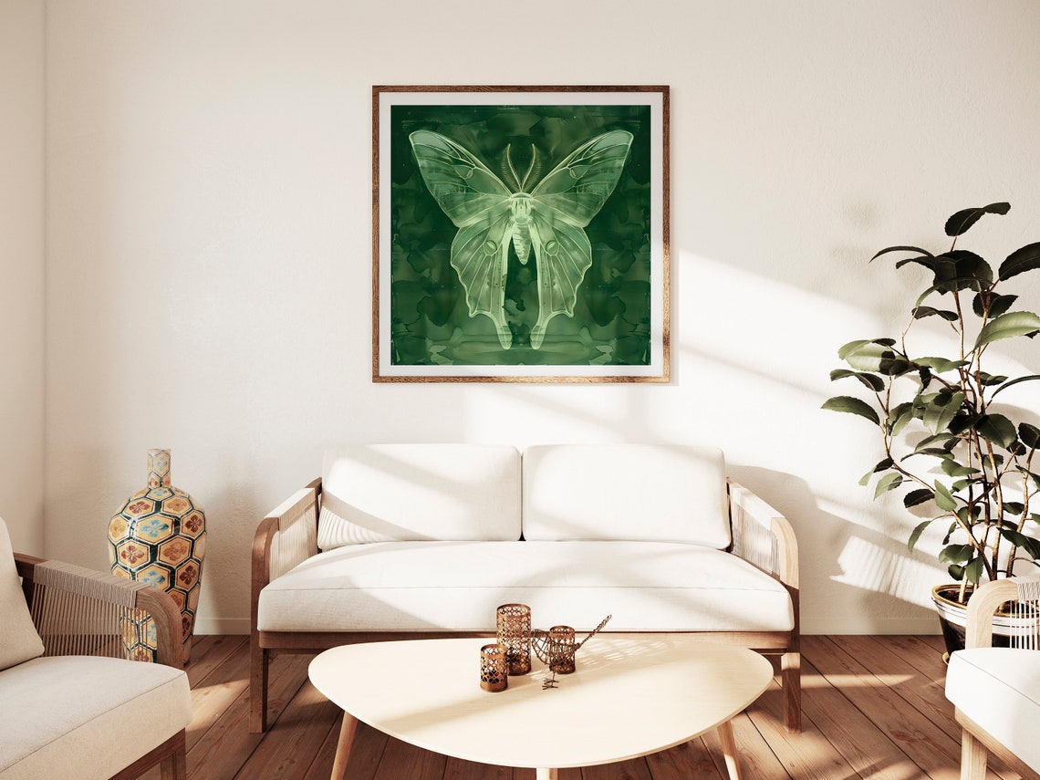 Emerald Enigma Moth Art Print: Monochromatic Insect Decor (digital ...