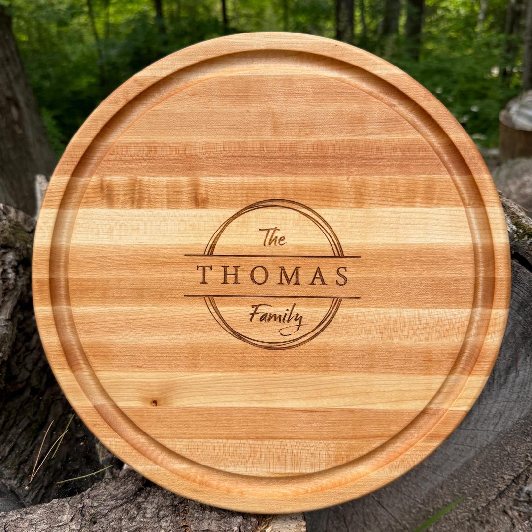 Personalized Circular Cutting Board - Engraved Round Butcher Block ...