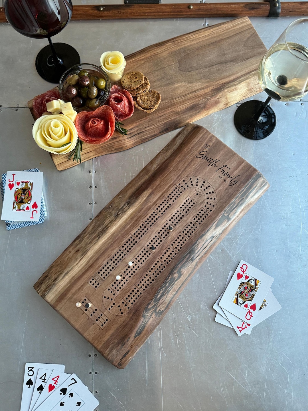 Personalized Cribbage Board, Maple or Walnut Crib Boards With Live Edge, Rustic Game Board & Peg ...