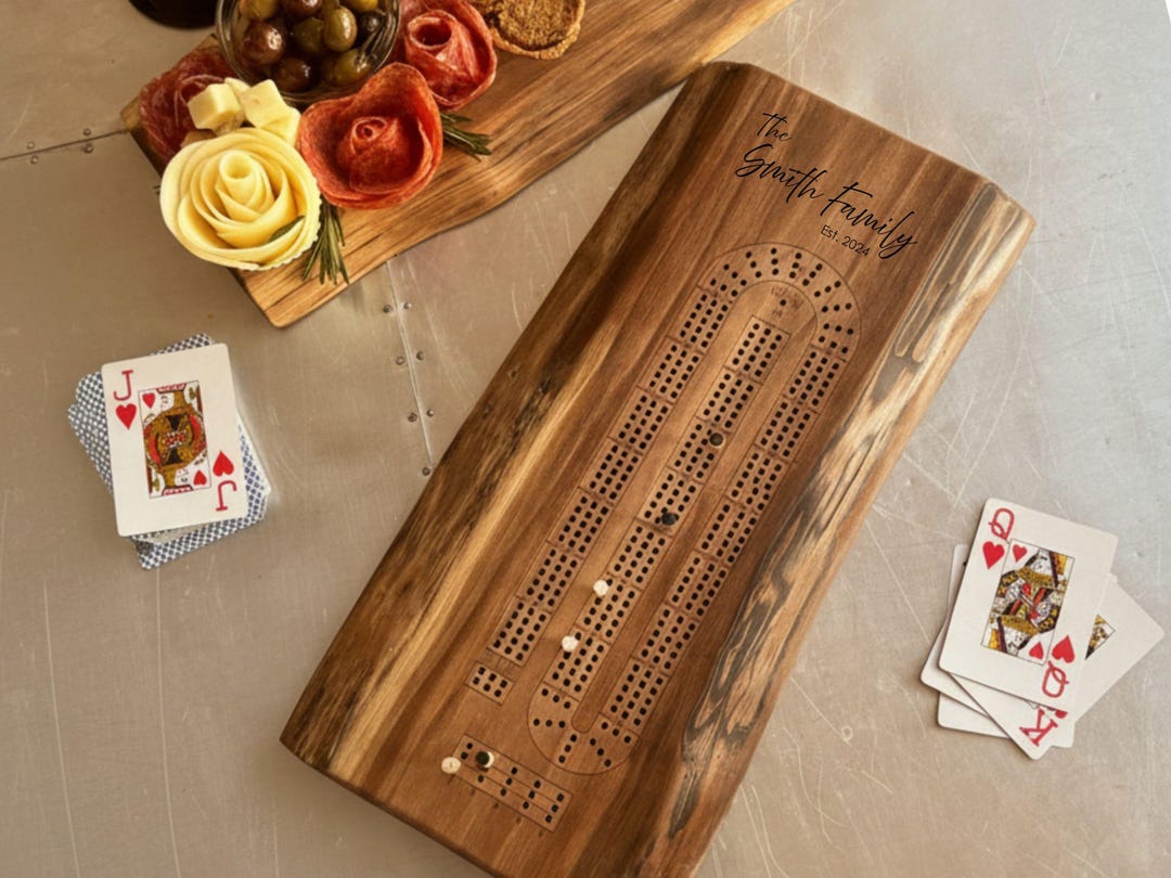 Personalized Live Edge Cribbage Board, Custom Engraved Crib Set - Etsy