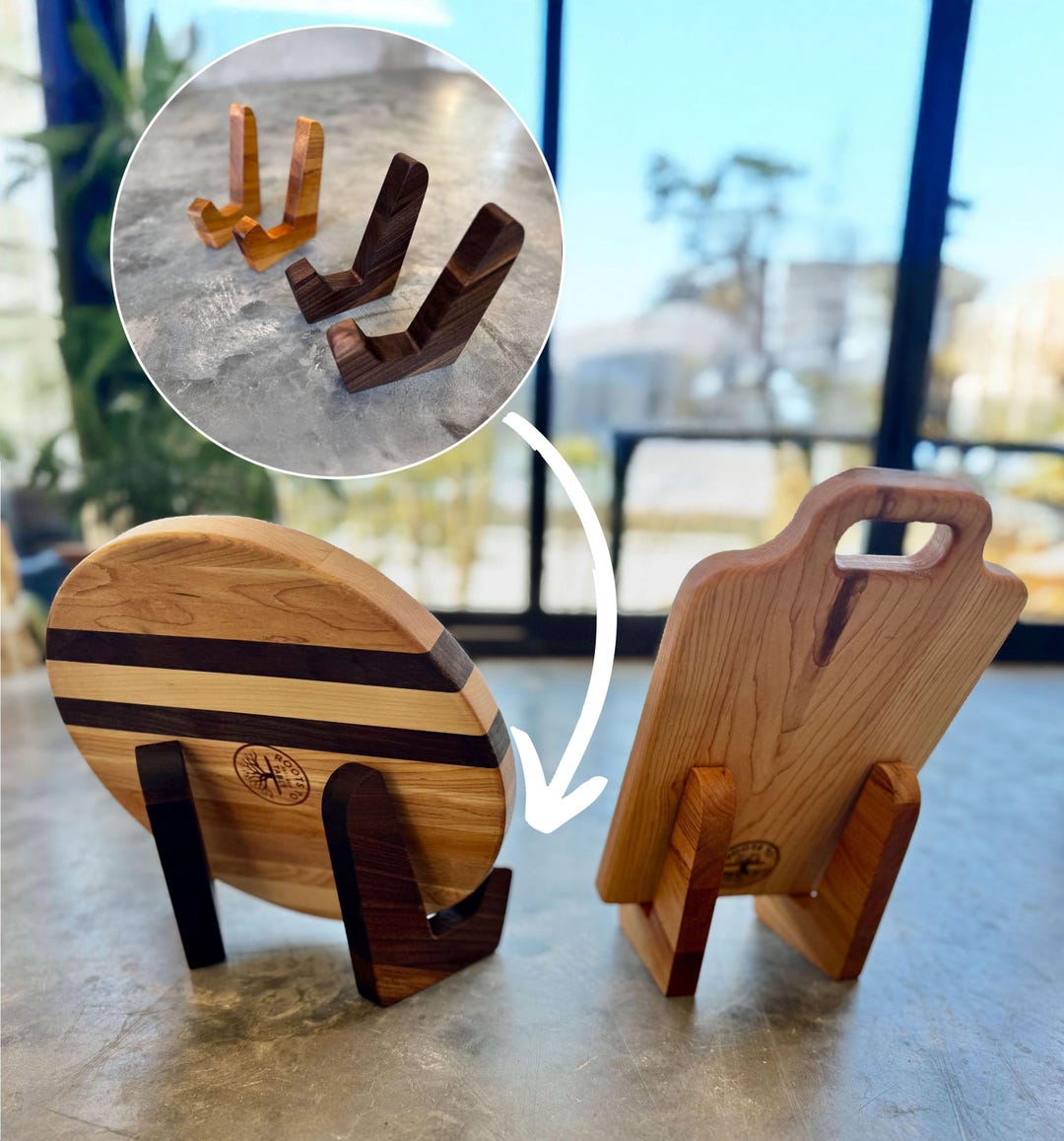Wood Cutting Board Display Stand, Maple or Walnut Wooden Charcuterie ...