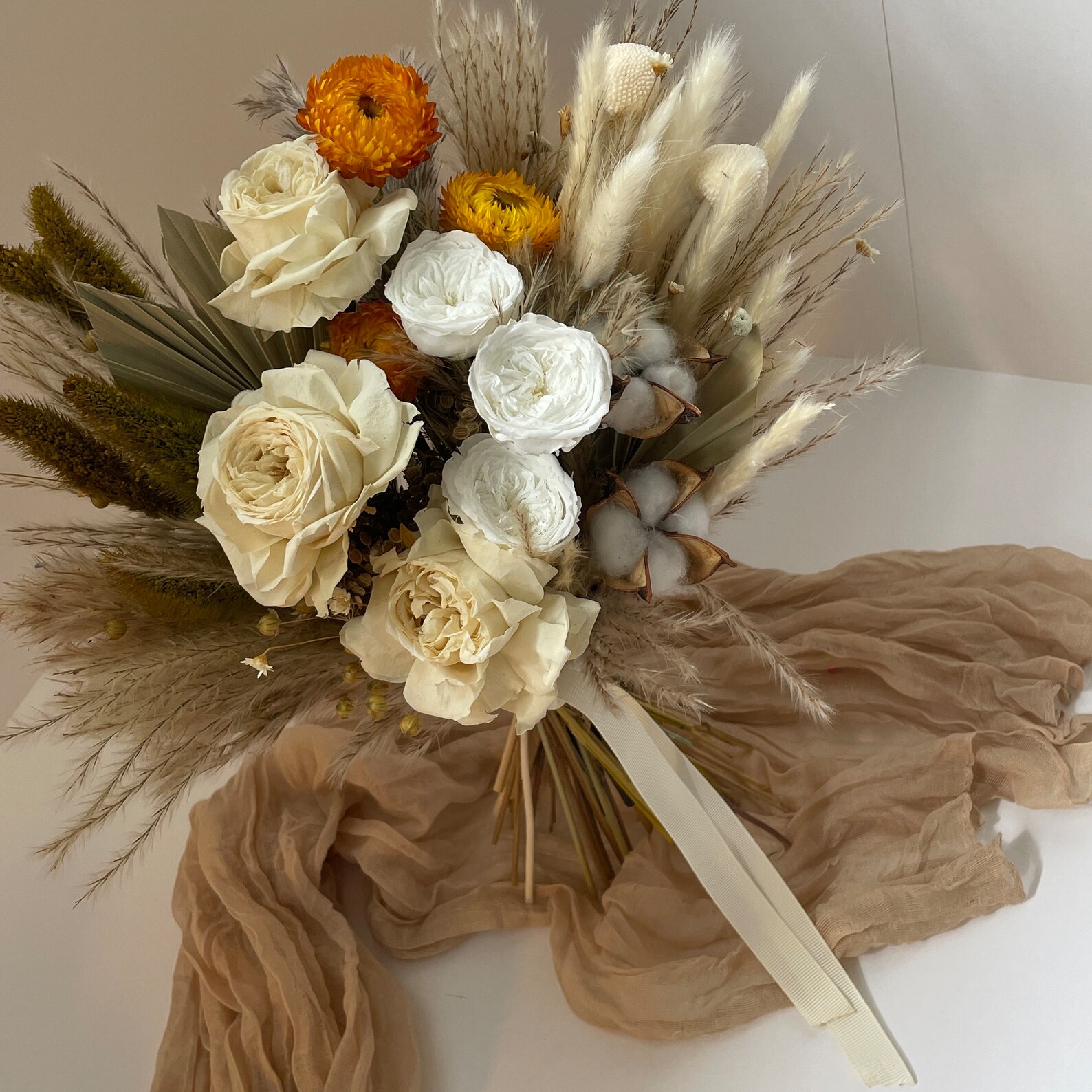 Boho Chic Preserved Rose Dried Flower Bouquet, Arrangement Handcrafted ...