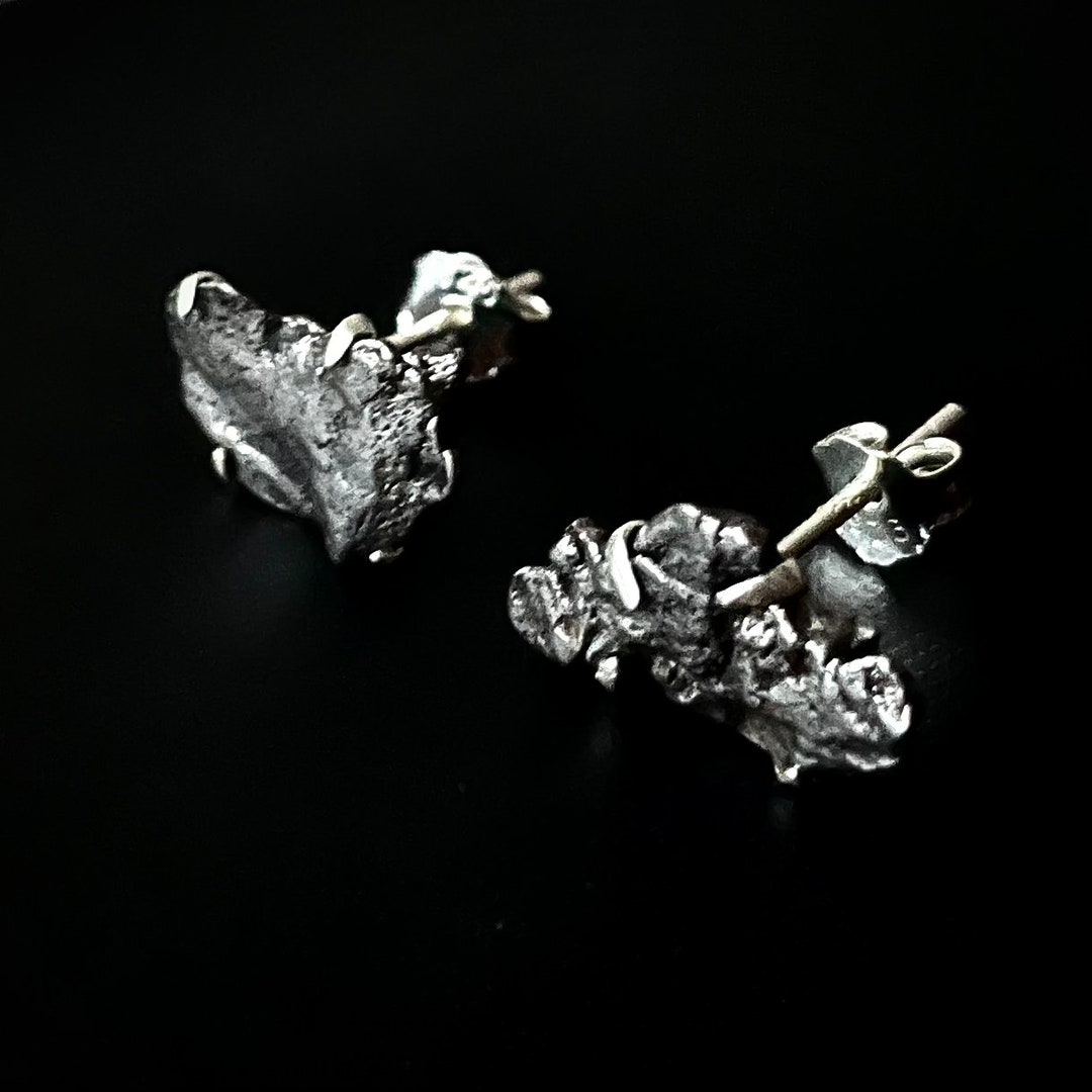 Meteorite Earrings in 925 Sterling Silver, Raw Campo Del Cielo ...