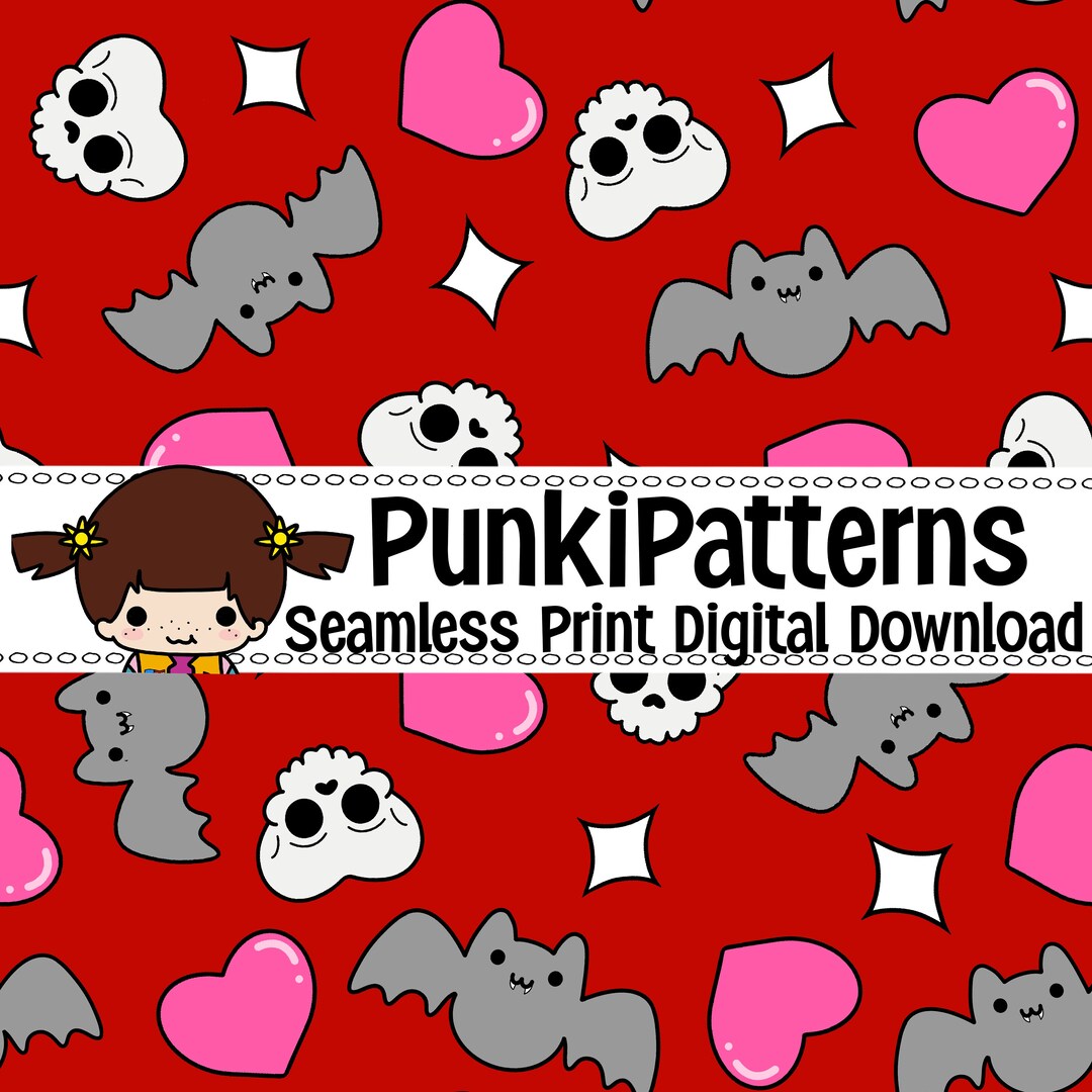 Baby Bats Red - Cute - Seamless Digital Pattern - Kawaii - Digital ...