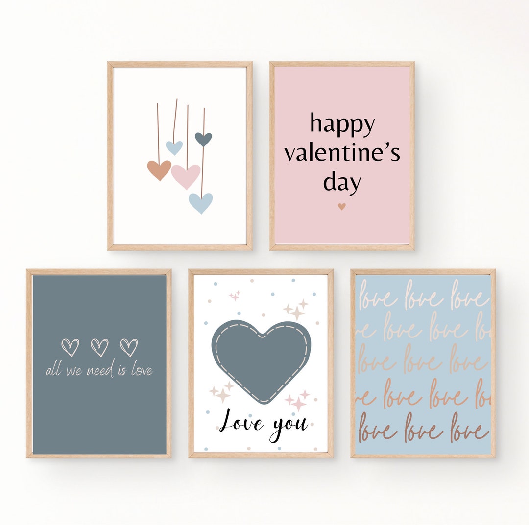Wall Art Valentine's Day Printable Wall Art Set of 5 Gallery Art ...