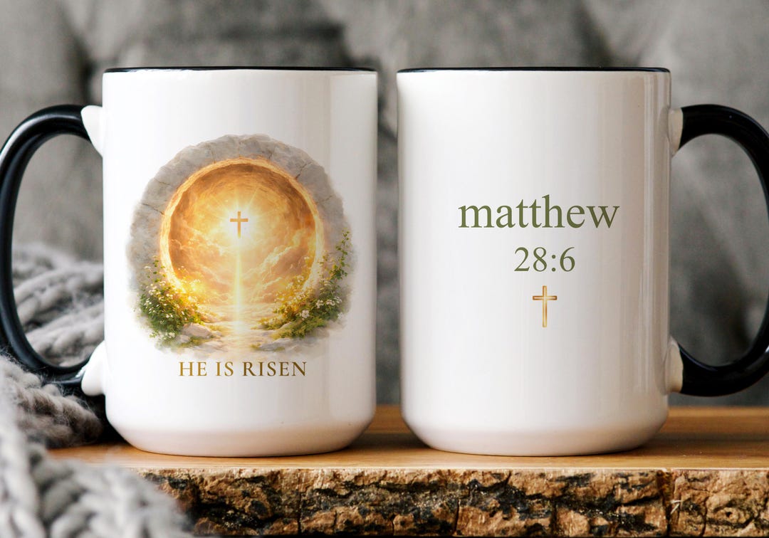 He is Risen Easter Mug, Matthew 28:6 Bible Verse Mug, Christian ...