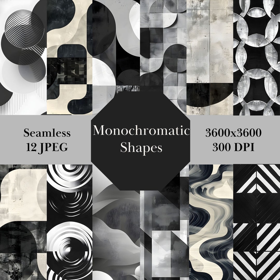 Monochromatic Shapes Seamless Pattern: Intriguing Modern Textures - Etsy