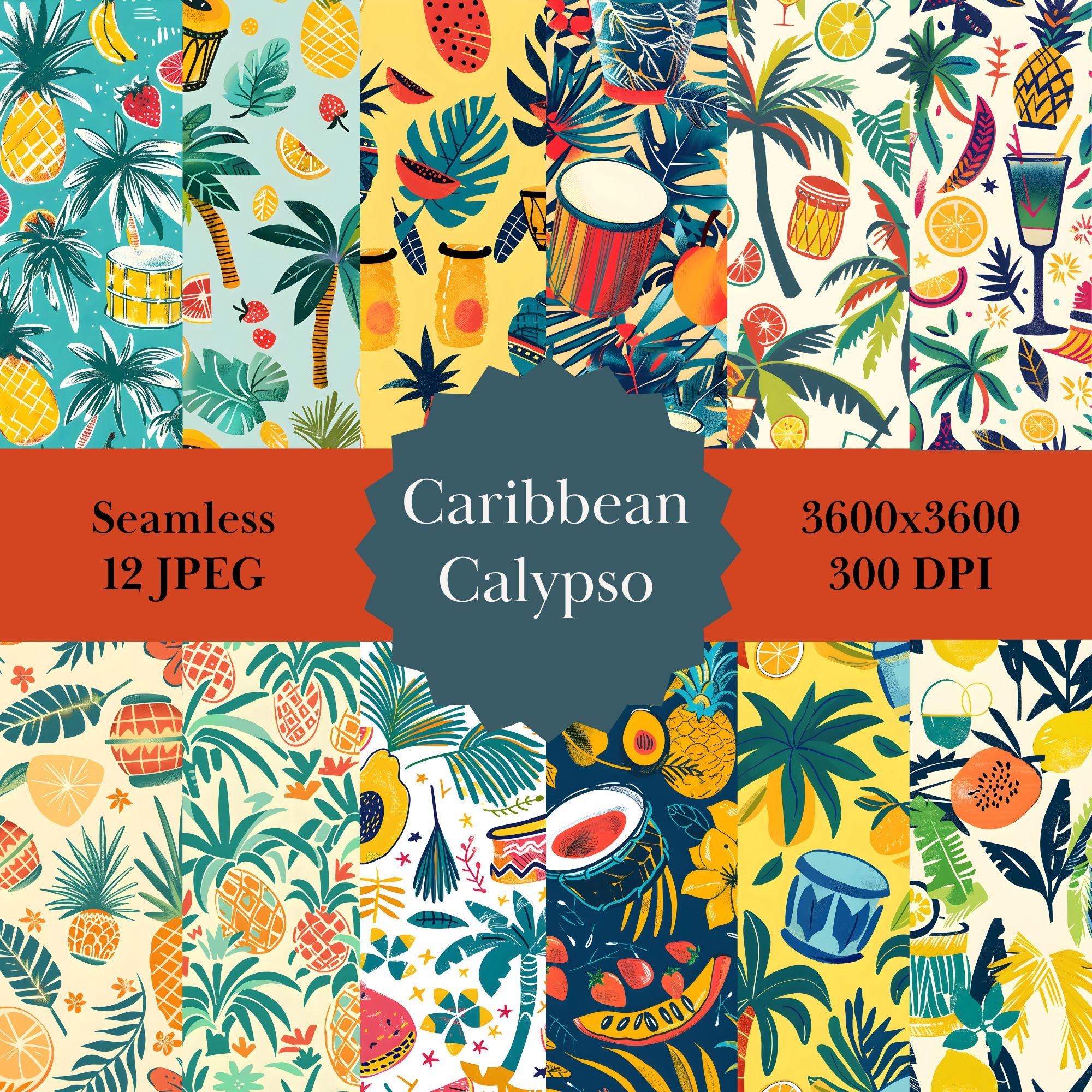 Caribbean Calypso Seamless Pattern: Island Vibes and Tropical Dreams - Etsy