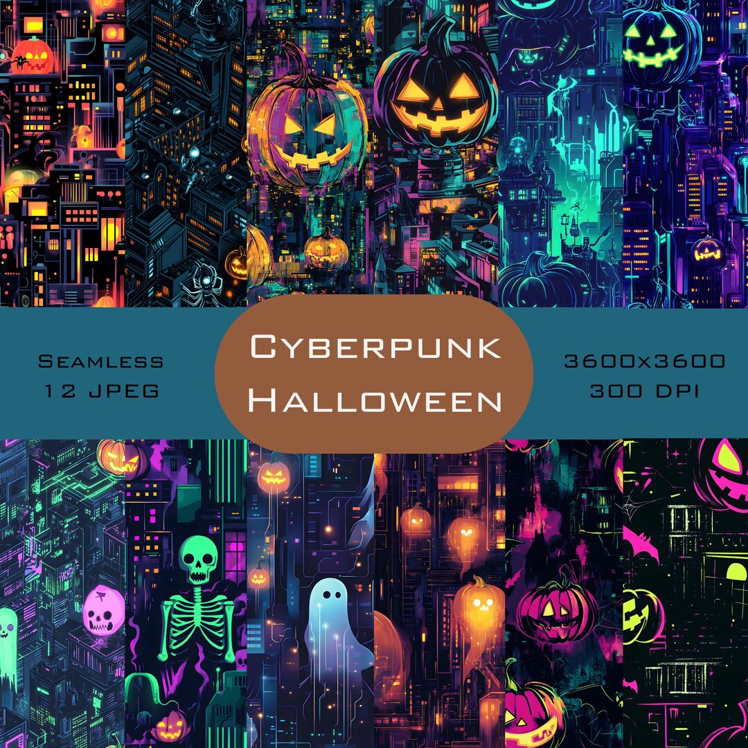 Cyberpunk Halloween Seamless Pattern: Perfect for Party Invitations ...