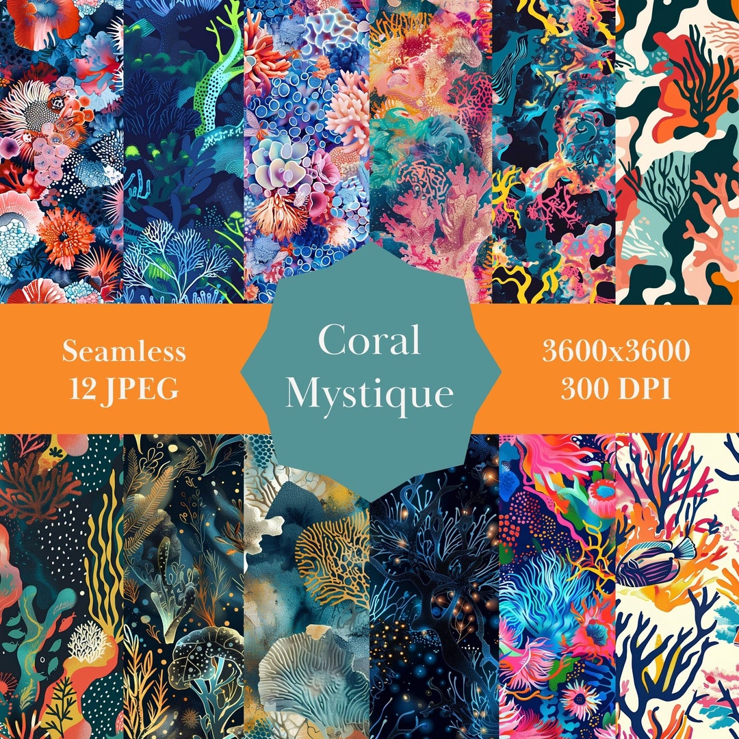 Coral Mystique Seamless Pattern: Abstract Coral Reefs & Marine Life in ...