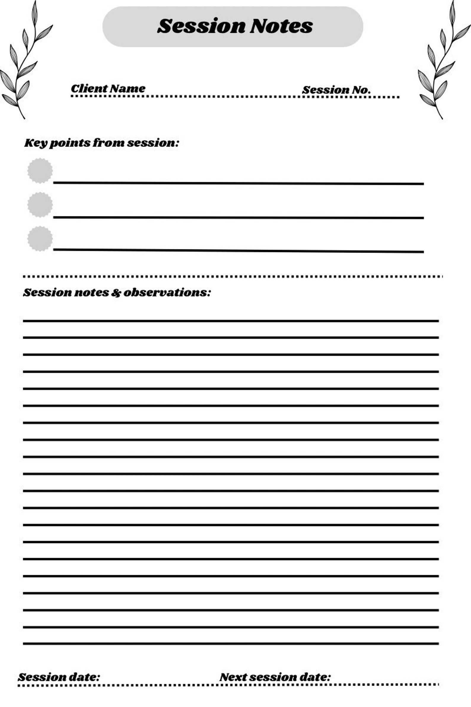 Therapist Note Sheets, Session Sheets, Notes, Therapist Notes Template ...