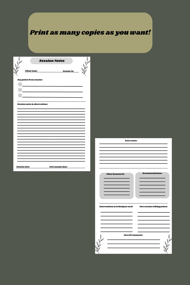 Therapist Note Sheets, Session Sheets, Notes, Therapist Notes Template ...