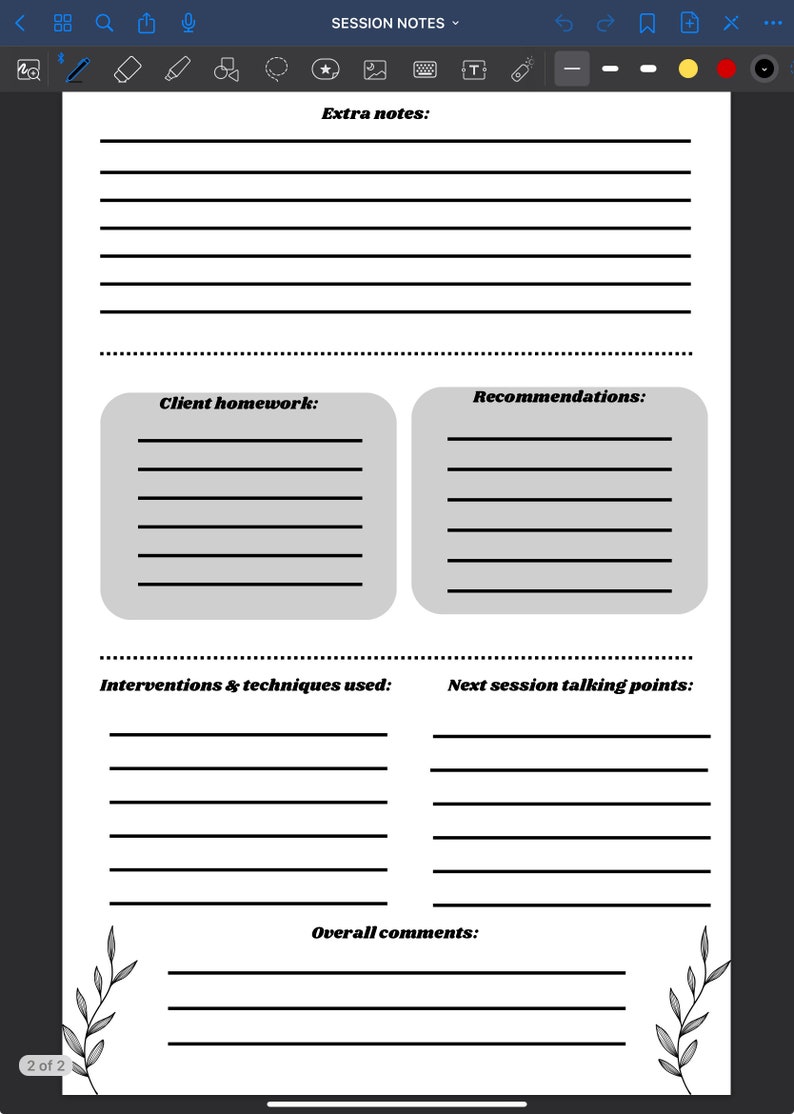 Therapist Note Sheets, Session Sheets, Notes, Therapist Notes Template ...