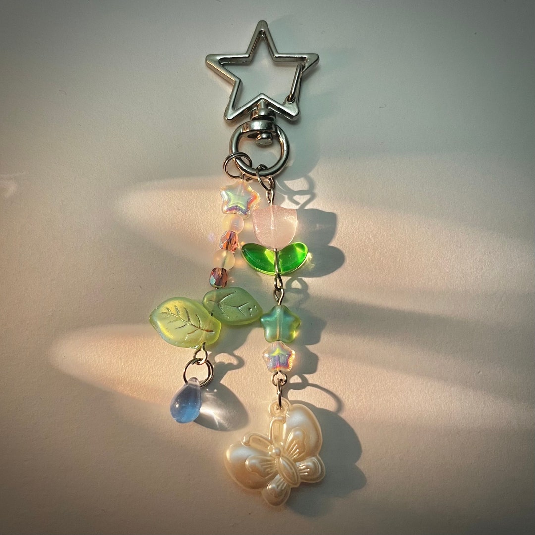 Springtime Butterfly Keychain / Bag Charm With Tulip, Star, Leaf and ...