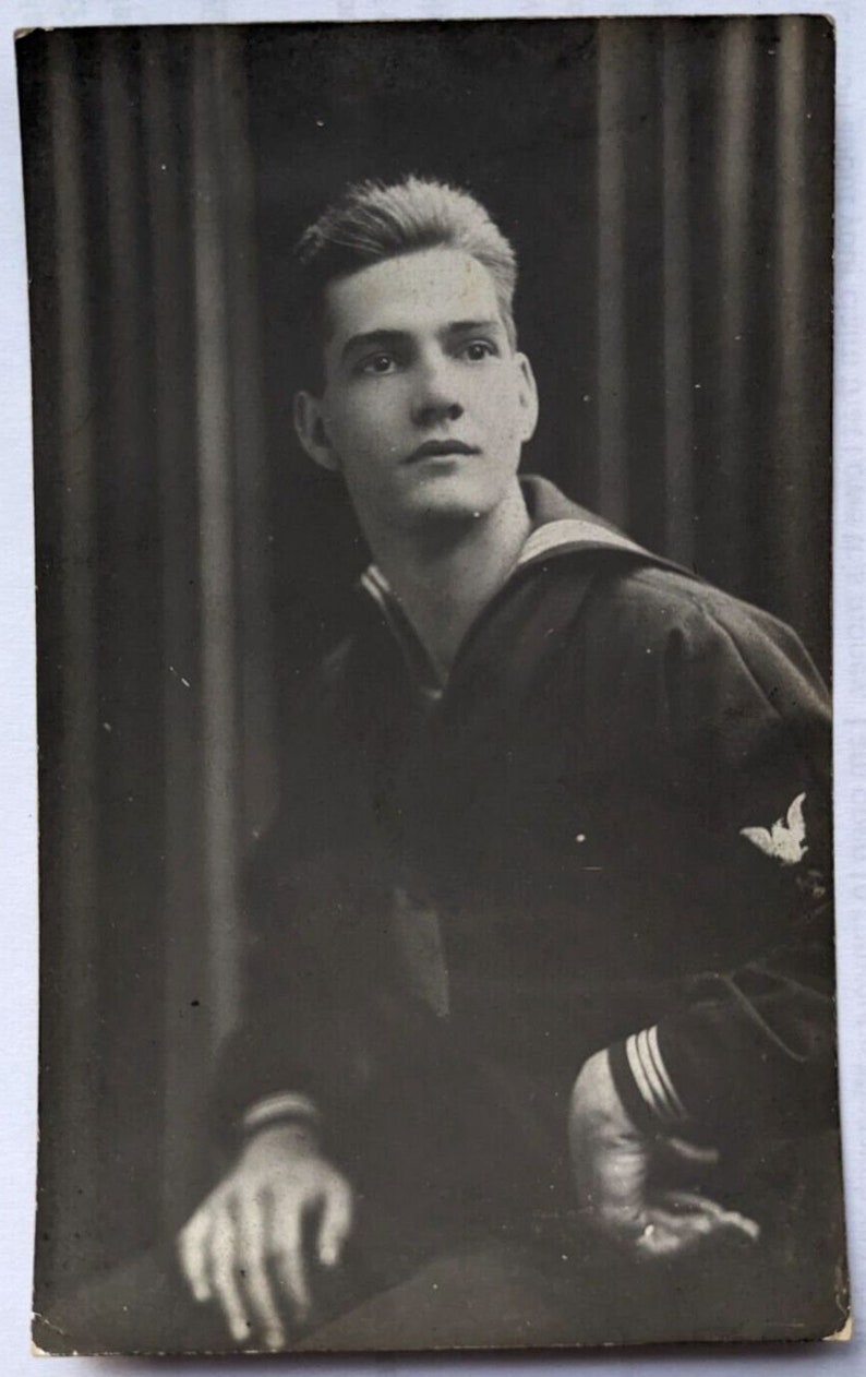 Handsome WW1 US Navy Portrait Sailor Petty Officer Machinists Mate RPPC ...