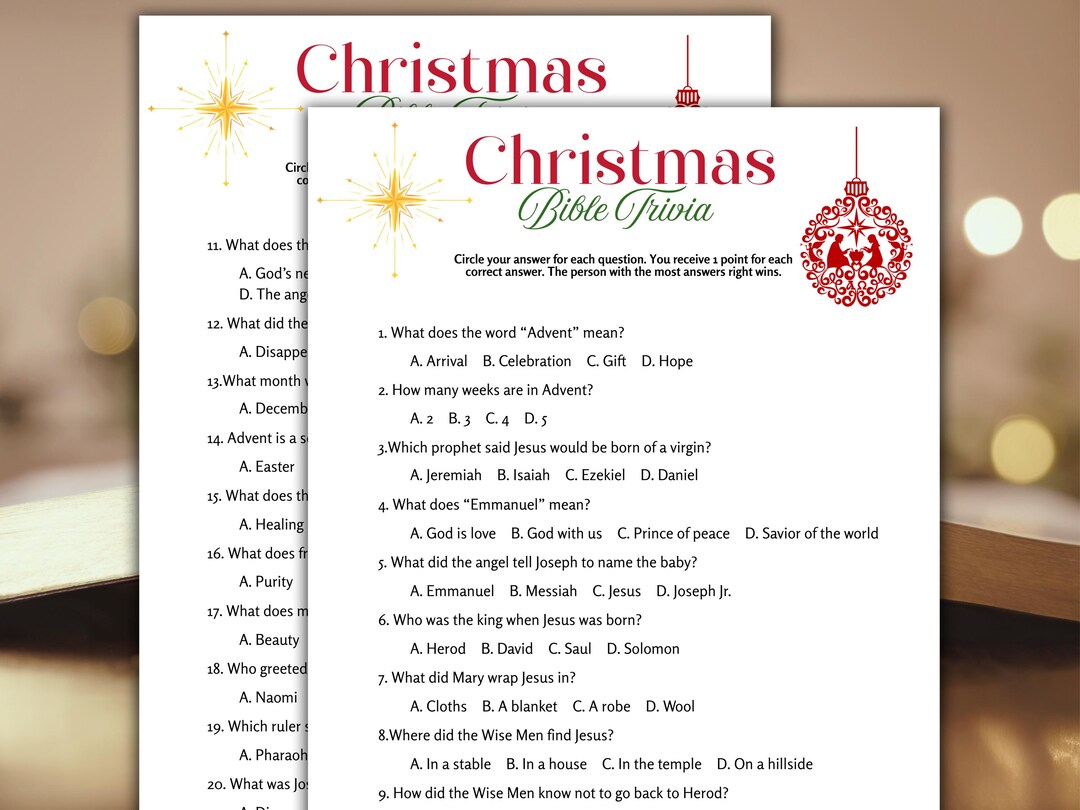 Christmas Bible Trivia Game, Printable Kids Christmas Trivia, Family ...