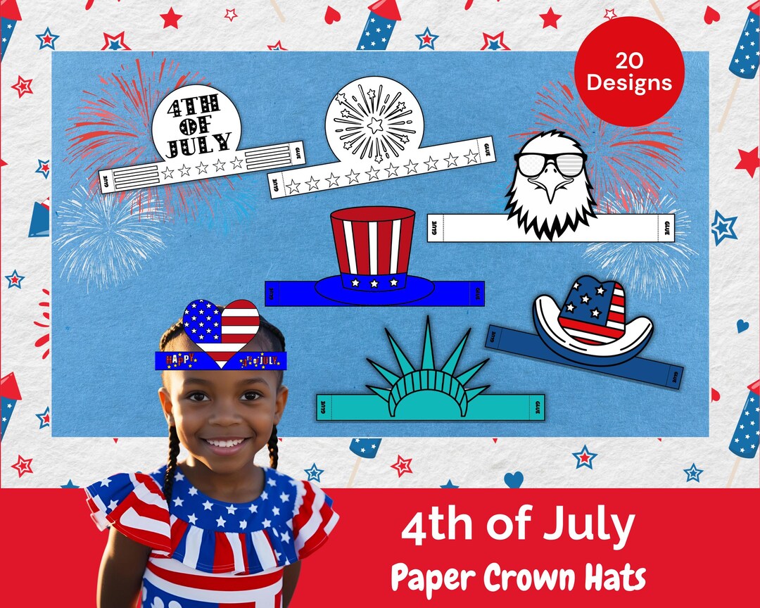 Printable 4th of July Paper Crown Coloring Craft | American Flag Hat ...