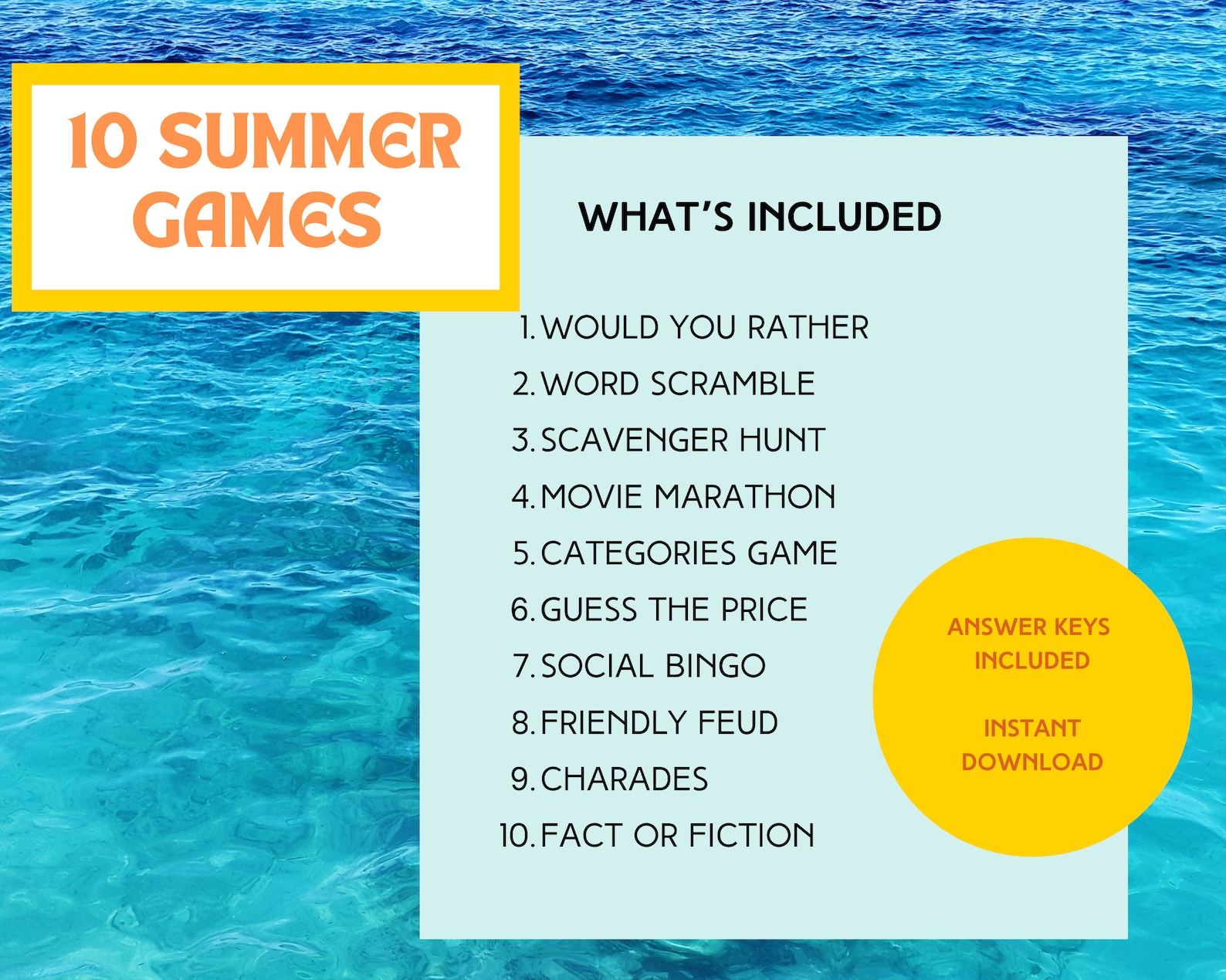 Summer Party Game Bundle | 10 Printable Summer Themed Games | Beach ...