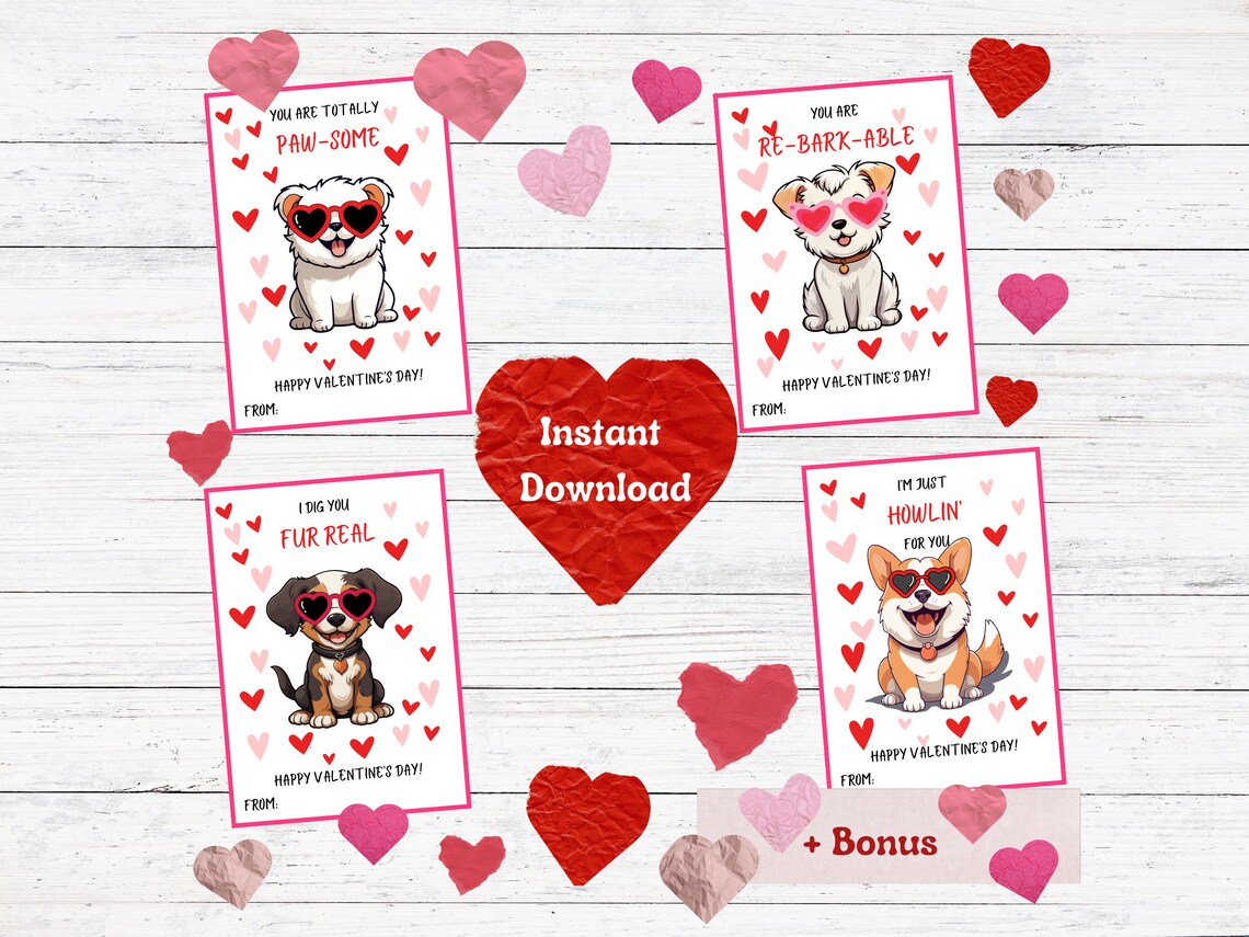 Printable Dog Valentine's Day Cards, Classroom Valentine's Day Cards ...