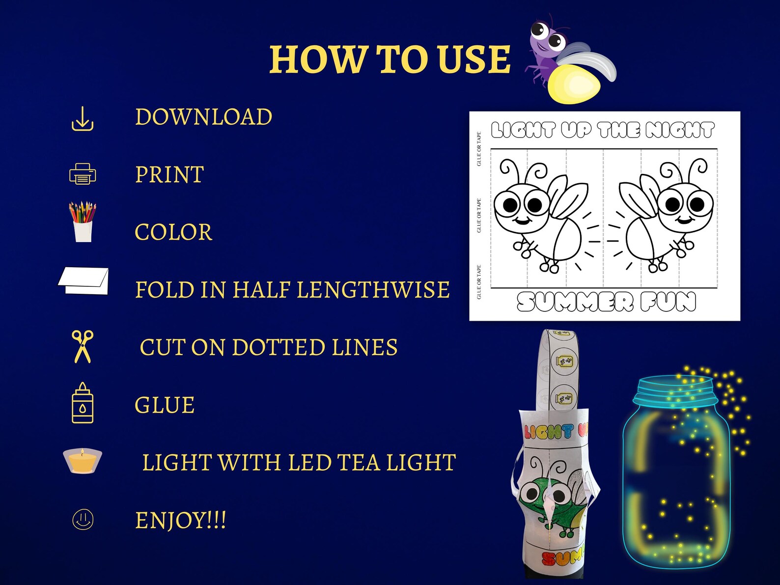 Summer Lantern Coloring Craft, Coloring Page, Lightning Bug Paper Craft ...