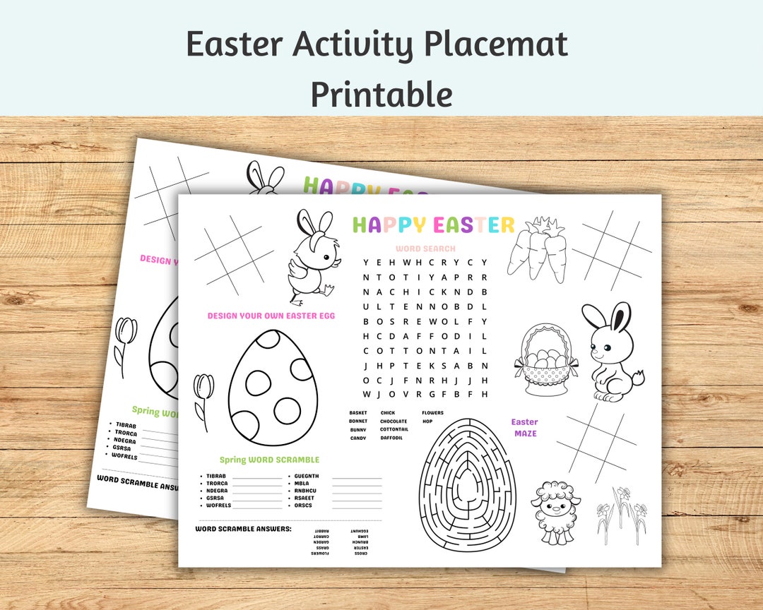 Easter Activity Placemat Printable, Easter Coloring Page, Easter ...