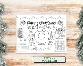 Christmas Activity Page for Kids, Printable Christmas Coloring Placemat ...