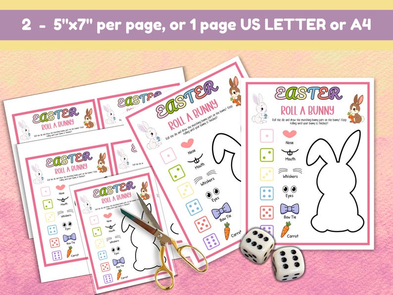 Roll a Bunny Easter Dice Game, Roll and Draw Bunny Game for Kids ...