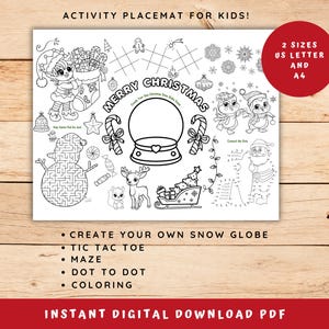 Christmas Activity Page for Kids, Printable Christmas Coloring Placemat ...