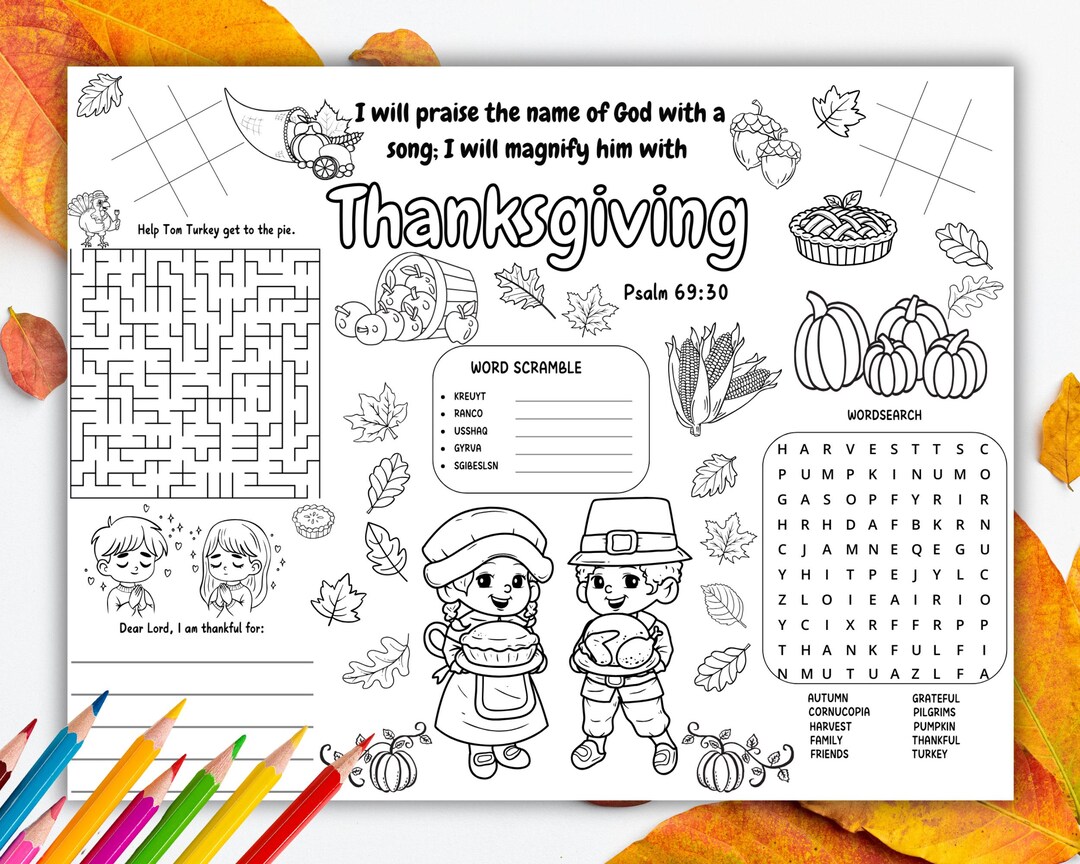 Thanksgiving Activity Placemat, Thanksgiving Coloring Placemat ...