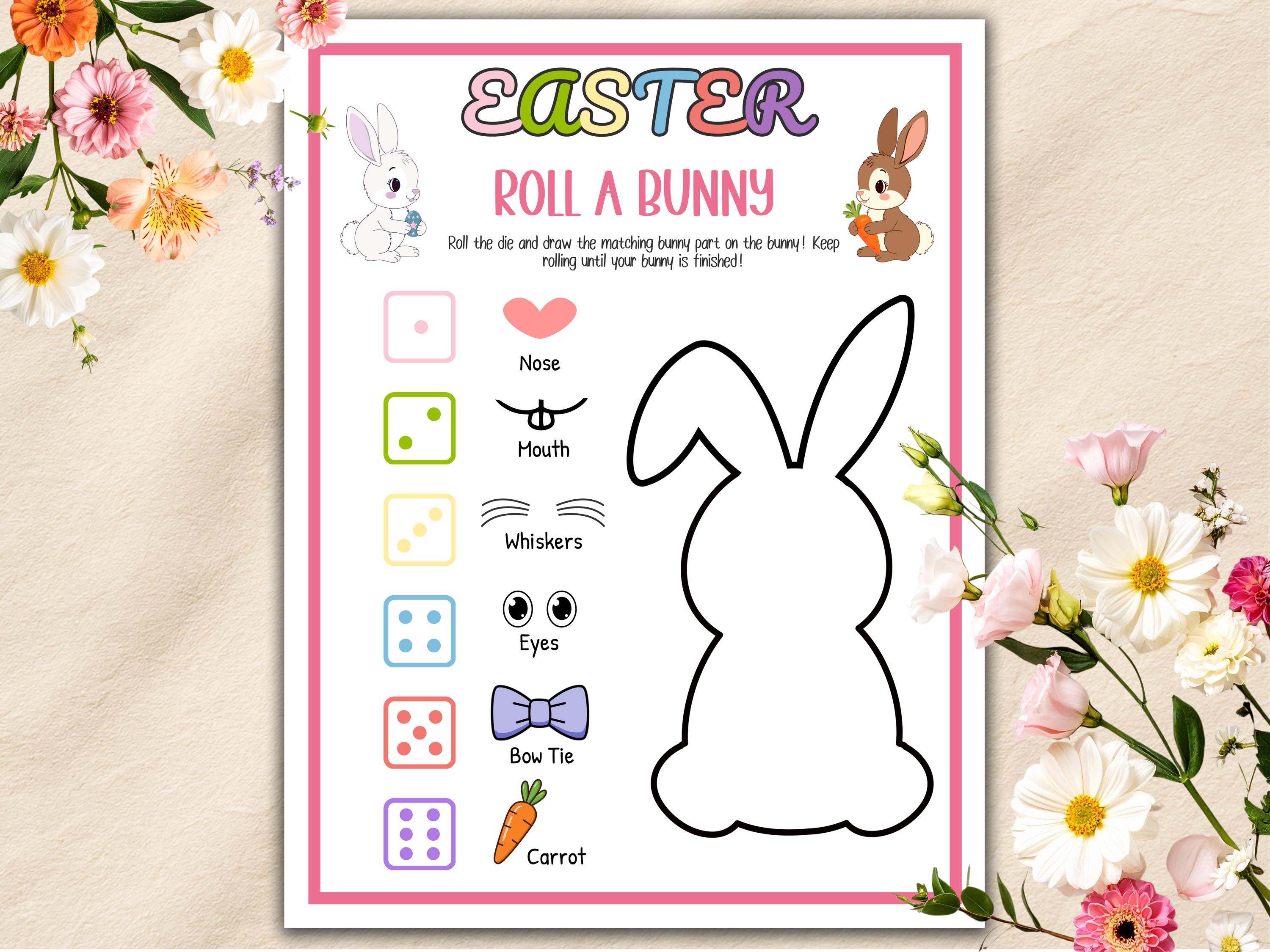 Roll a Bunny Easter Dice Game, Roll and Draw Bunny Game for Kids ...