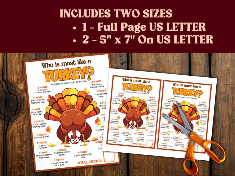 Who is Most Like a Turkey Game, Thanksgiving Family Game, Thanksgiving ...