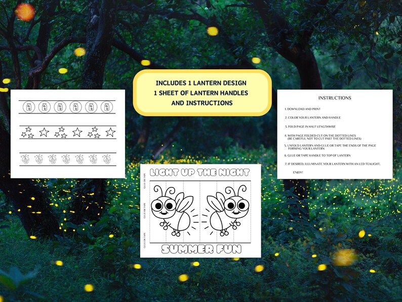 Summer Lantern Coloring Craft, Coloring Page, Lightning Bug Paper Craft ...