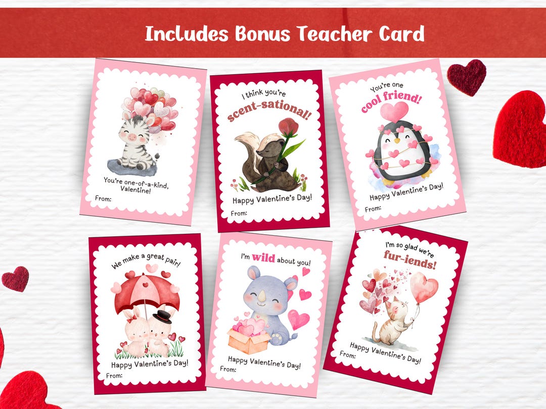 Printable Animal Valentines Day Cards | Watercolor Animal Classroom ...
