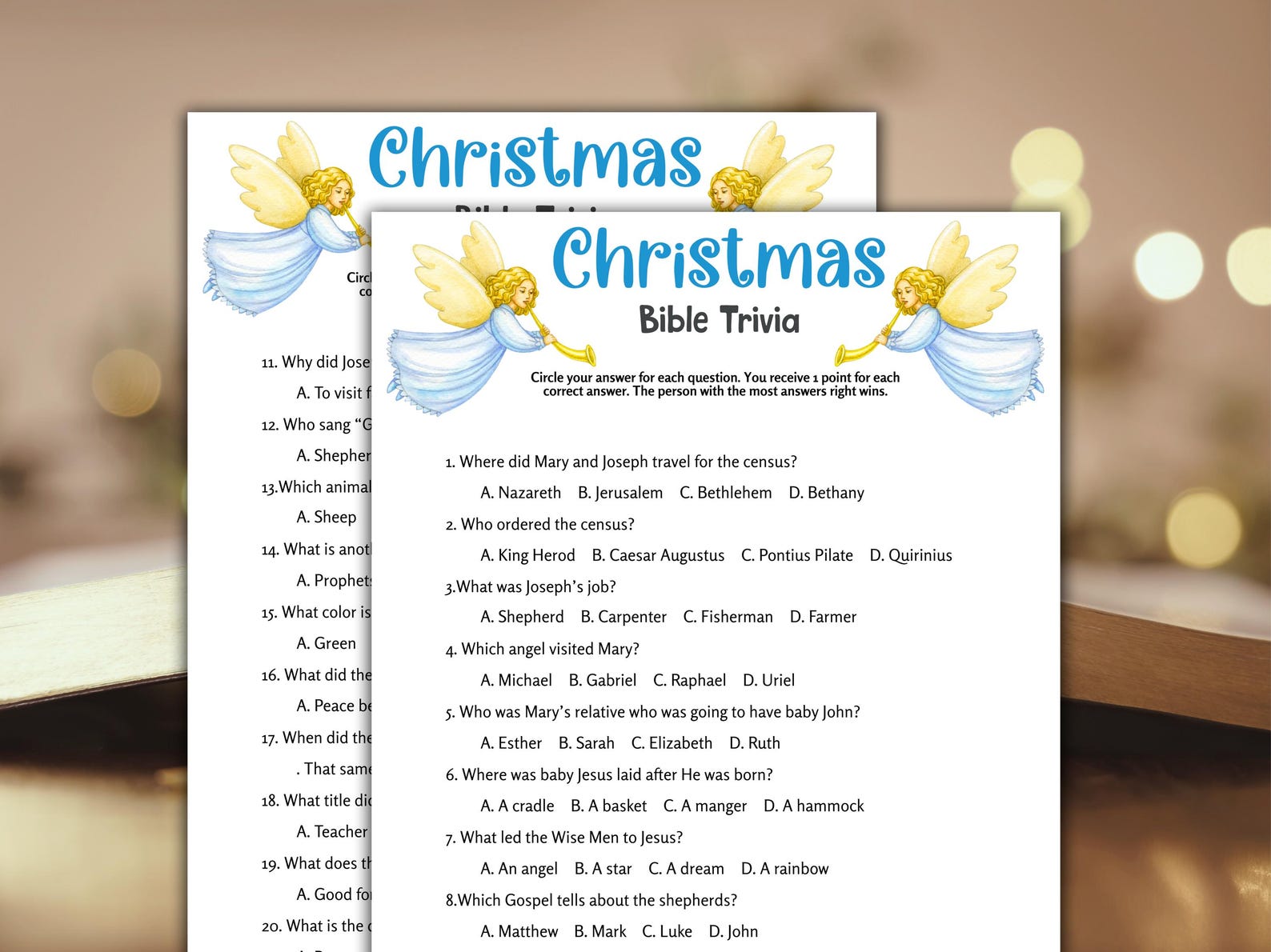 Christmas Bible Trivia Game, Printable Kids Christmas Trivia, Family ...
