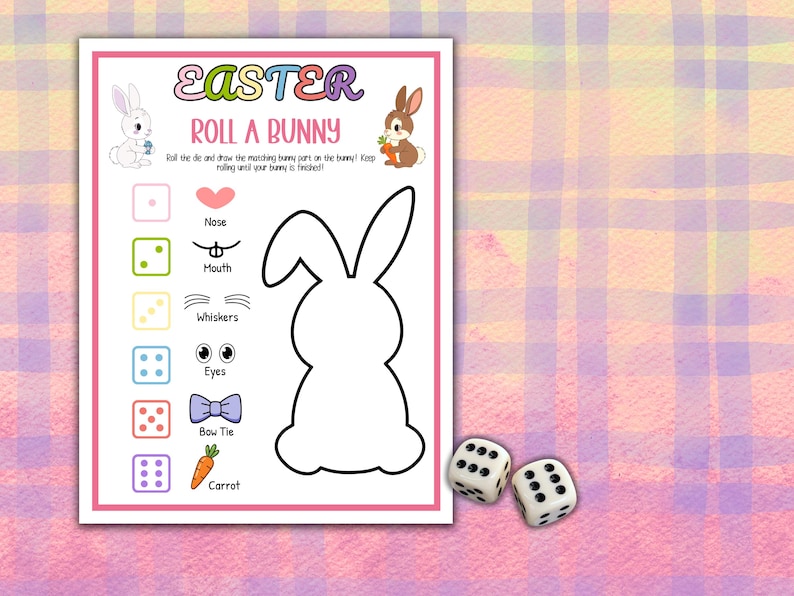 Roll a Bunny Easter Dice Game, Roll and Draw Bunny Game for Kids ...