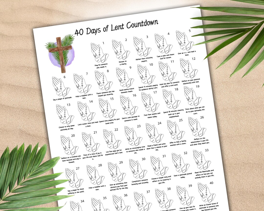 40 Days Lent Countdown Calendar, 40 Days of Prayer, Kids Lenten ...